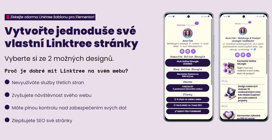 Šablona linktree Elementor| Online Džungle